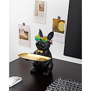 Bwytbwy French Bulldog Statue,Resin Bulldog Key Tray for Entryway Decor, Key Holder Organizer for Entryway Table, French Bulldog Gifts Black