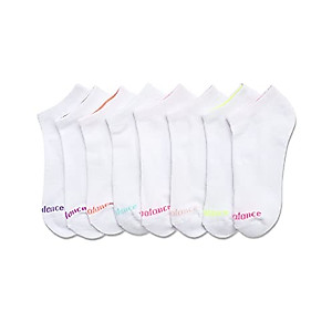 New Balance Girls' Athletic Low Cut Socks with Reinforced Heel and Toe (8 Pack), Size Medium, Pure White