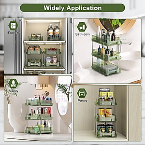 NPET 3 Tier Clear Green Organizer with Dividers for Bathroom, Sliding Cabinet Under Sink Organizer Kitchen, Pull Out Under Cabinet Organizer Storage Container for Pantry, Vanity, Medicine, Counter
