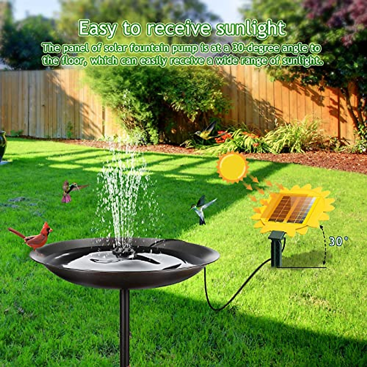 GESAIL Solar Fountain Pump, Unique Design Easy Installation Strong Pump Power 6 Spray Modes Solar Powered Fountain for Garden Decoration, Small Ponds, Pool, Fish Tank, Outdoor, Bird Bath