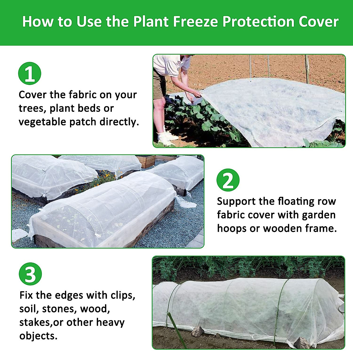 Toolifer Plant Covers Freeze Protection, 10x50FT Rectangular Plant Blanket for Winter, Reusable Floating Row Fabric Cover Frost Cloth for Snow Sleet Wind Pest Protection(No Frame or Hoops Include)