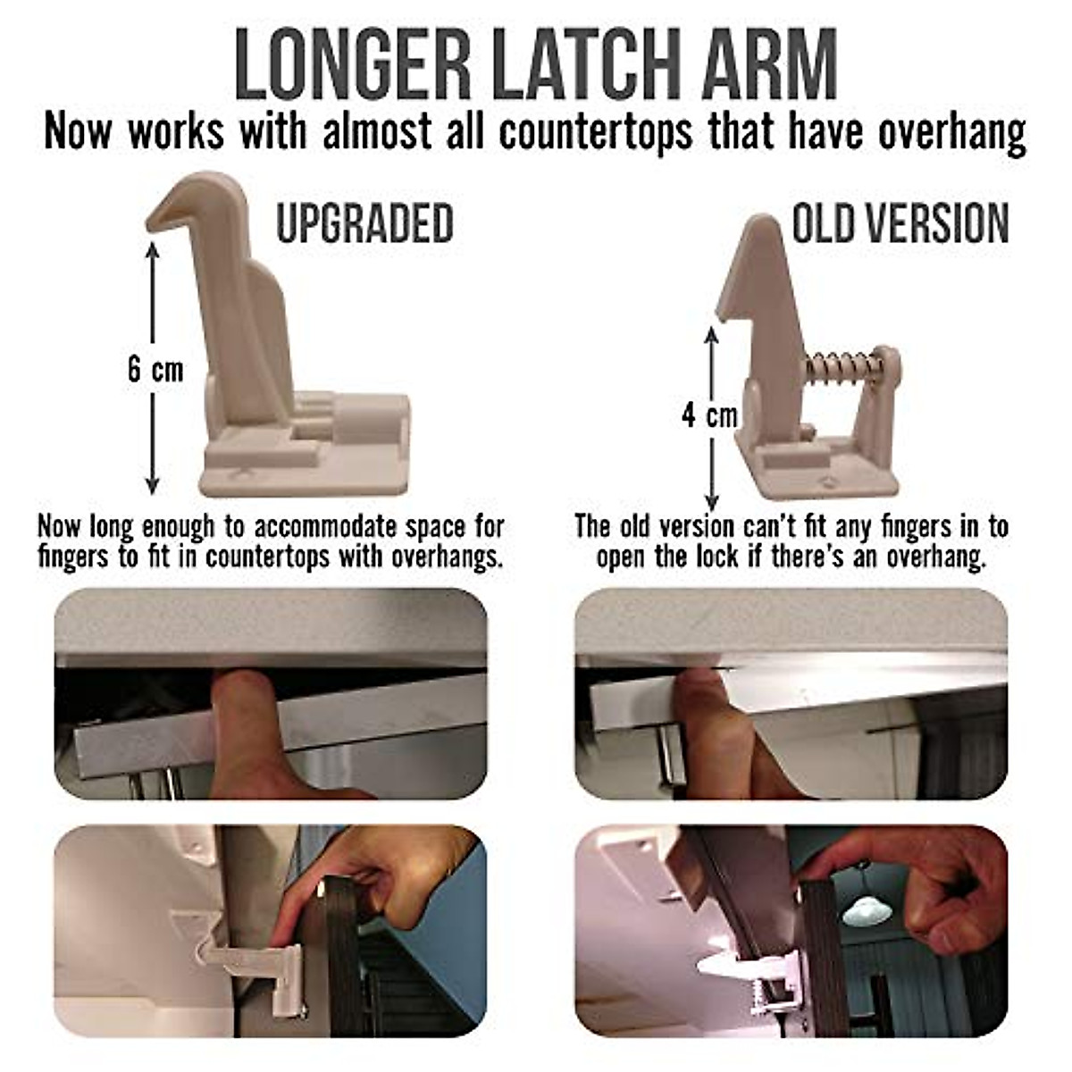 Upgraded Invisible Baby Proofing Cabinet Latch Locks (10 Pack) - No Drilling or Tools Required for Installation, Works with Most Cabinets and Drawers, Works with Countertop Overhangs, Highly Secure