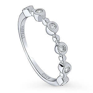 BERRICLE Sterling Silver Bubble Wedding Rings Bezel Set Cubic Zirconia CZ Bead Anniversary Half Eternity Ring for Women, Rhodium Plated Size 8