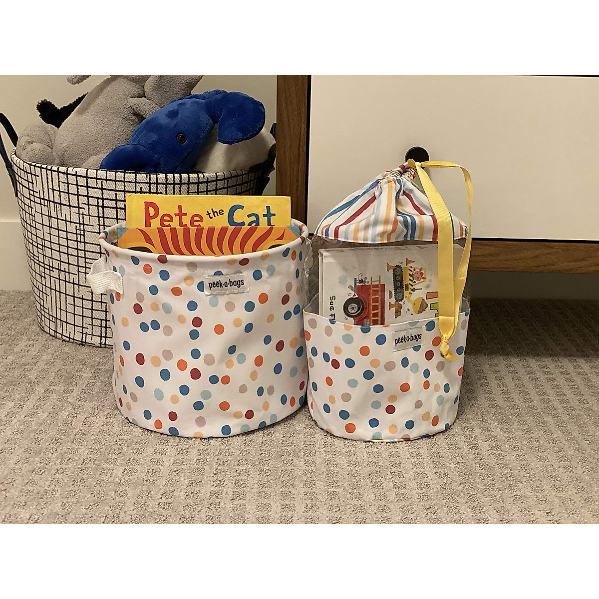 Peek-a-Bags Toy Storage Organizer Canvas Bin, Kid's Toy Storage - Books, Blocks, Baby Toys, Legos, Small Stuffed Animals. Organize Nursery, Bedroom, Playroom, Living Room, & Closets.