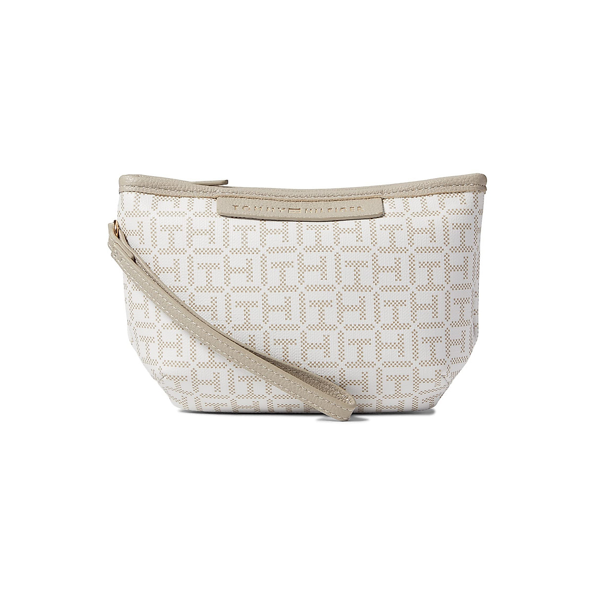 Tommy Hilfiger Diana II Half-Moon Wristlet Coated Square Monogram Ivory/Clayed Pebble One Size