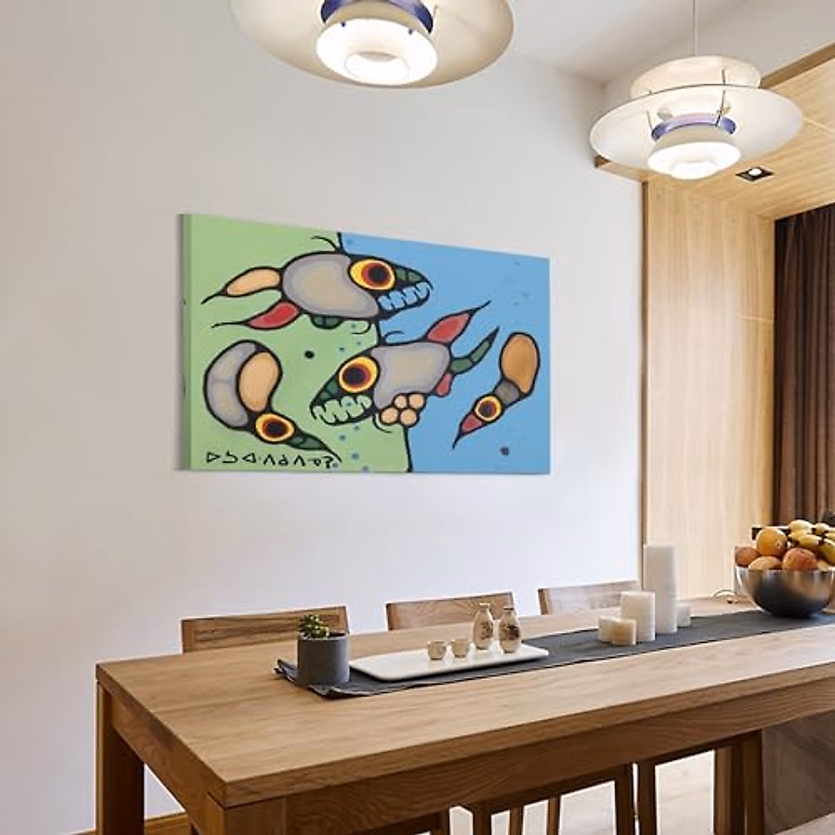 Little Loon Dances with Fish Spirit by Norval Morrisseau Prints Poster Art Poster Canvas Painting Decor Wall Print Photo Gifts Home Modern Decorative Posters Framed/Unframed 16x24inch(40x60cm)
