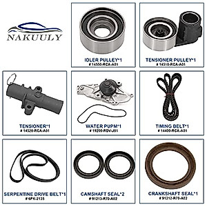 Timing Belt Kit with Water Pump Compatible with 2003-2018 Honda Accord Crosstour Odyssey Pilot Ridgeline MDX RDX RL TL TSX ZDX Saturn Vue 3.0L 3.5L 3.7L Replaces TKH002 TCKWP329 19200-RDV-J01