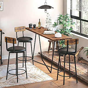 IRONCK Bar Stools Set of 2, Wider Base PU Upholstered Swivel Barstools for Kitchen Island, Thick Cushion Stools with Footrest for Dining Room Kitchen Counter Bar, Rustic Brown and Black