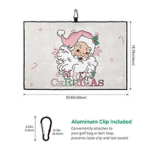 Yun Nist Golf Towel Christmas Pink Santa Claus Retro Linen,Waffle Pattern Microfiber Club Cleaner Golf Towels with Carabiner Clip for Women Men Dad,Winter Snowflake Golf Towel for Golf Bags,24x16in