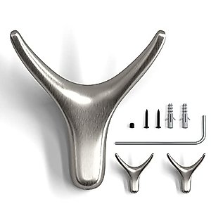 CARAGO Coat Hooks, Towel Hooks for Bathroom,3 Packs Metal Heavy Duty Wall Hooks, Suitable for Cloakroom, Living Room, Kitchen, Bathroom, for Hanging Clothes, Hats, Bags, Towels (Gray Brushed)