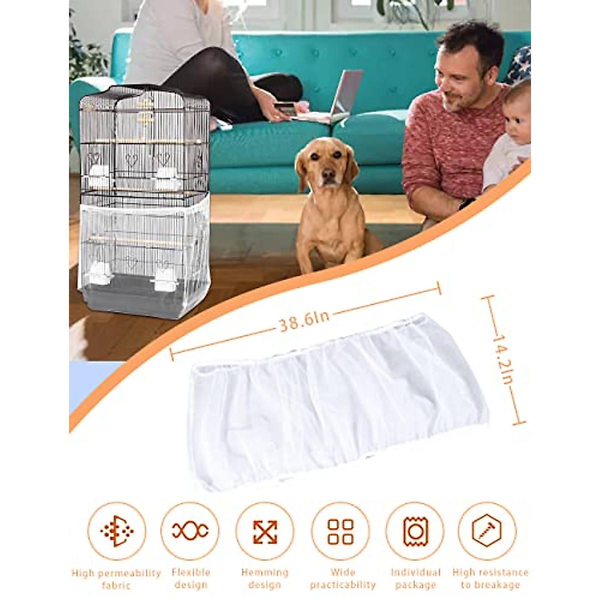 WILLBASIC Bird Cage Cover 2pcs Bird Cage Seed Catcher Nylon Bird Seed Catcher - Bird Cage Accessories for Parakeets with Bird Chewing Hanging Swing Toys