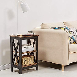 VECELO Modern X-Design Night Stand, Nightstands End Storage Versatile Shelf Side Table,Easy Assembly, Retro Brown