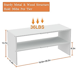 White Shoe Rack Organizer for Closet, 2-Tier Expandable Shoe Shelf, Stackable Iron Wood Combination Small Shoe Racks Shelves for Closets, Entryway,Small Space,Hallway,Garage,6-12 Pairs,Patent Pending