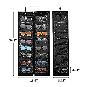 LSVGOE Zippered Sunglasses Organizer, Hanging Dust Proof Wall Slant Pockets Glasses Organizer,Hanging Eyeglasses Wall Pocket Mounted(Black-16)