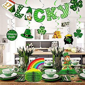 Zonon 19 Pieces St. Patrick's Day Banner St. Patrick's Day Honeycomb Centerpiece St. Patrick' Day Hanging Decorations Shamrock Cutouts Cards St. Patrick's Day Baby Shower Decorations Procession