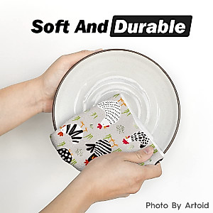 Artoid Mode Geometric Grid Baking Cooking Chickens Kitchen Towels Dish Towels, 18x26 Inch Seasonal Leaves Decoration Hand Towels Set of 4