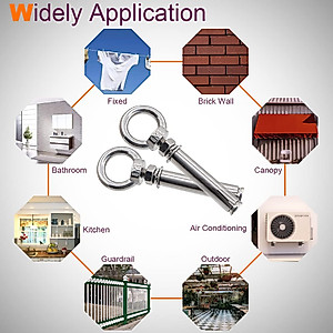 M8* 80mm Expansion Screw with Eye Ring Anchor Internal Eye Bolt Fastener 304 Stainless Steel 5 Pack (Ring Lifting Expansion Eyebolt M8* 80mm)