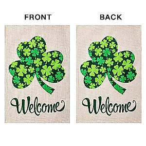 ESTTOP St Patricks Day Garden Flag, Welcome Green clover St. Pat's Decorations, Double Sided ST Patricks Day Decor, Outdoor Indoor Yard Flag 12.5x18 Inch