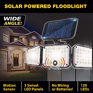 Bionic Flood Light Max 2 Pk, 500 Lumen Super Bright Solar Motion Sensor Outdoor Lights, LED Solar Flood Lights Outdoor Motion Sensor Waterproof Solar Security Lights, 360° 3 Panel Design As Seen on TV