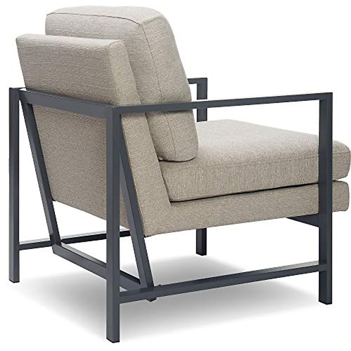 Tommy Hilfiger Russell AccentChair, Medium-Soft Pillow Back, Mid-Century Modern & Industrial Armchair, Comfortable LoungeChair for Living Room, Bedroom, or Office, Gray Square Metal Frame in Linen