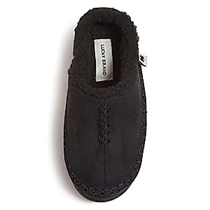 Lucky Brand Boys Micro Suede Clog Slippers, Non Slip Rubber Sole Warm Fuzzy Fluffy House Shoes, Kids Indoor Outdoor Clogs, Black, Size 2-3