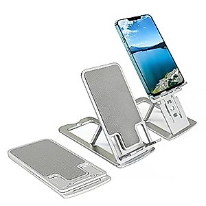 ChashenHa Cell Phone Stand, Phone Stand for Desk, Ultra Thin Aluminum Alloy Adjustable Portable Folding Phone Stand for ipad/iPhone 14/iPhone13as Well as All Other Models,(Silver)