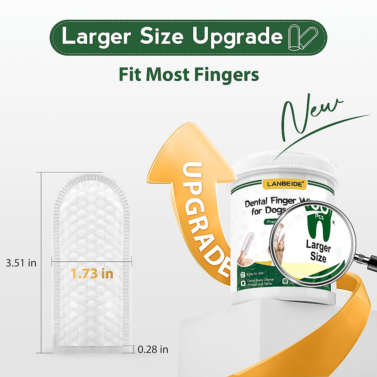 LANBEIDE Updated Larger Pet Teeth Cleaning Wipes for Dogs & Cats, Dog Dental Wipes No-Rinse Dog Finger Toothbrush for Reducing Plaque & Tartar, Breath Freshener Dental and Gum Care Pet Wipes 50 Counts