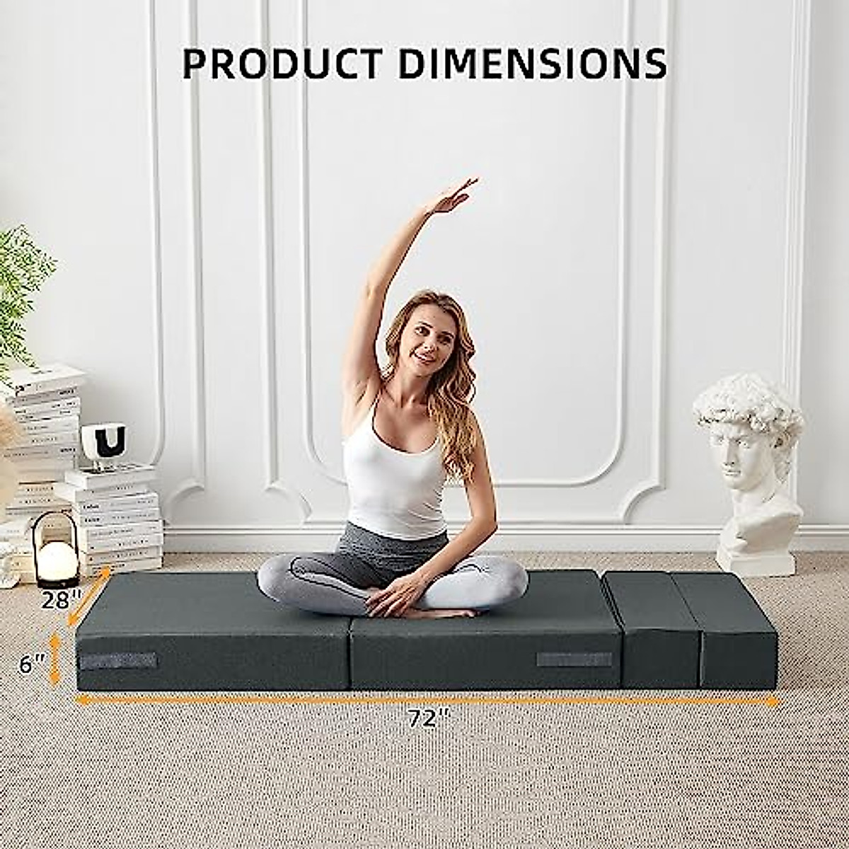 FILUXE Convertible Folding Sofa Bed - Sleeper Chair with Pillow, Modern Linen Fabric Floor & Futon Couch, Foldable Mattress for Living Room/Dorm/Guest Use/Home Office/Apartment, Single Size, Dark Grey