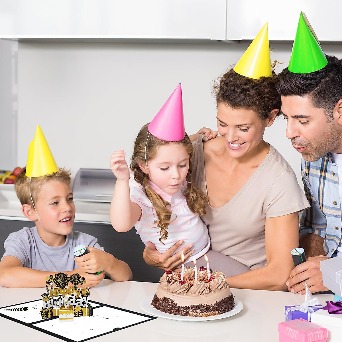 Vlipoeasn Larger Pop Up Birthday Greeting Card - Thick Black Gold Pop Up Birthday Card, Creative Birthday Keepsake Gifts for Women&Men, Happy Birthday Party Sign in Book