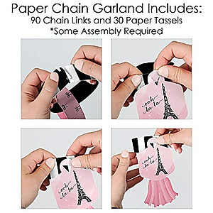 Big Dot of Happiness Paris, Ooh La La - 90 Chain Links and 30 Paper Tassels Decoration Kit - Paris Themed Baby Shower or Birthday Party Paper Chains Garland - 21 feet