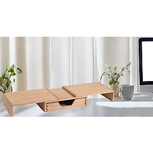 DDYURI Monitor Stand Rier - Computer Riser with Storage Drawer for Office Supplies - Wood Desktop Organizer Shelves with Adjustable Length Angle - Desk Organizer Tray Rack for Laptop (YPJ3T-LT)