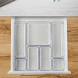 Acrimet Desk Drawer Organizer Box Tray Storage Bins Modular Divider for Home, Kitchen, Office and Storage (Clear Crystal Plastic) (7 Pack - 4 Sizes)