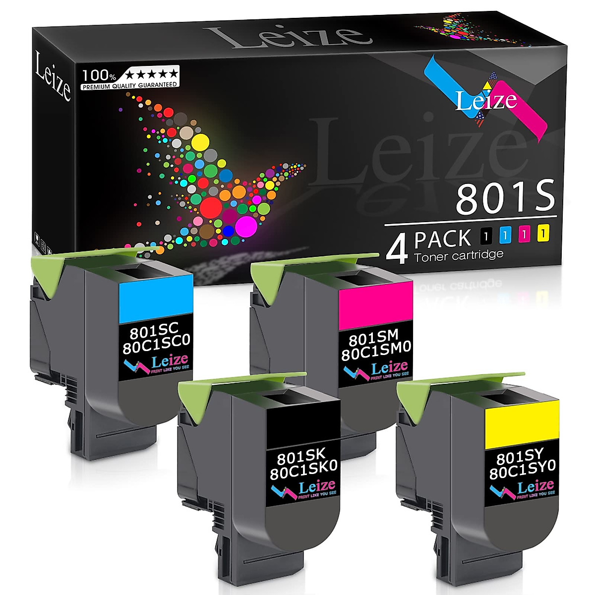 Leize Compatible CX310 Toner Cartridge use for Lexmark CX310N CX310DN CX410DE CX410DTE CX410E CX510DE CX510DTHE CX510DHE Printer Replacement for 80C1SK0 80C1SC0 80C1SM0 80C1SY0 Ink (KCMY-4 Pack)