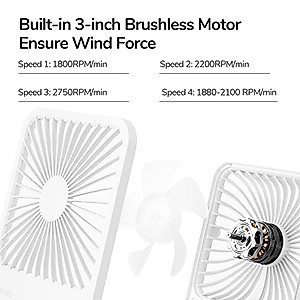 JISULIFE Small Desk Fan Battery Operated Small Fan，180° Foldable Portable Fan, 4 Speeds Adjustable Ultra Quiet for Home Office Travel Outdoor-White