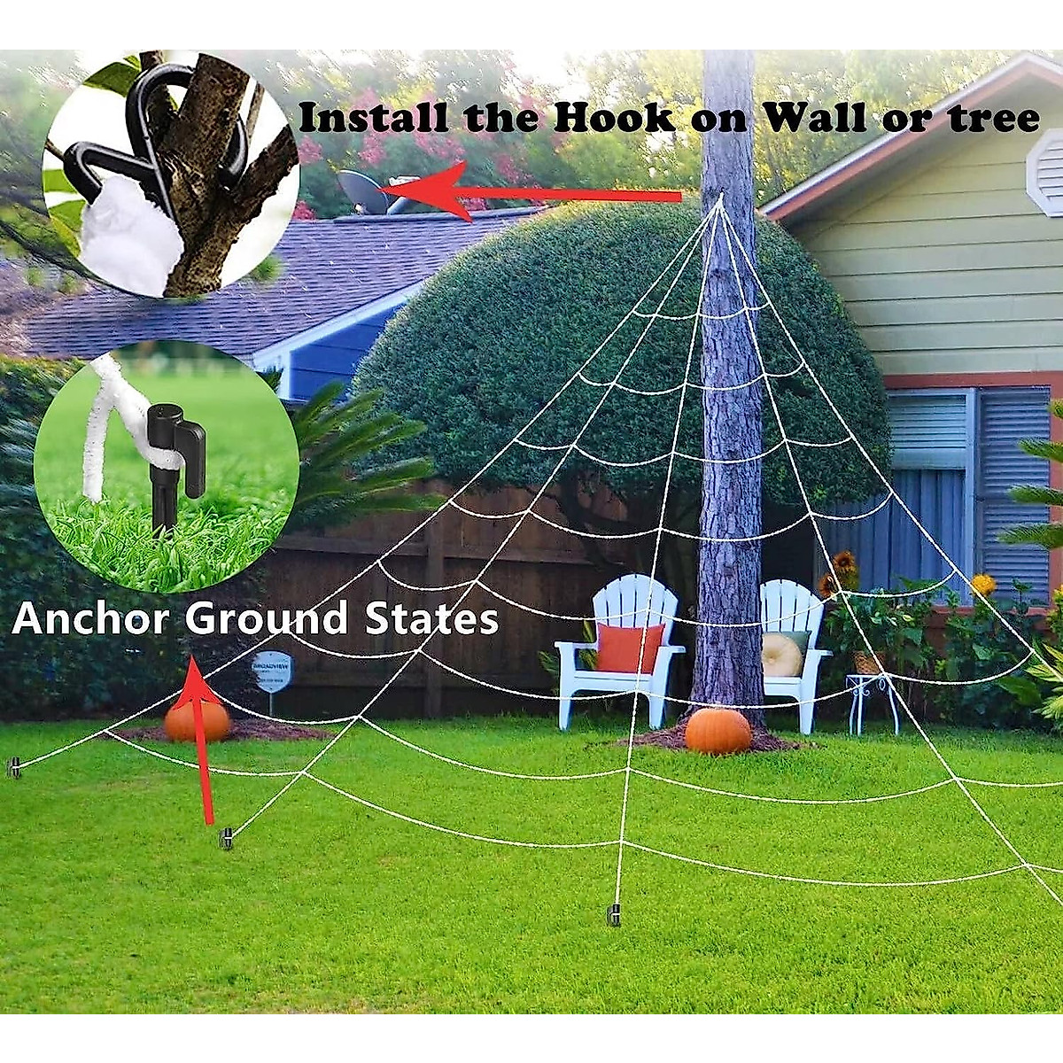 COOLJOY 200" Halloween Spider Web and 60" Giant Halloween Spider Halloween Decorations Virtual Realistic Hairy Spider Halloween Outdoor Indoor Decoration