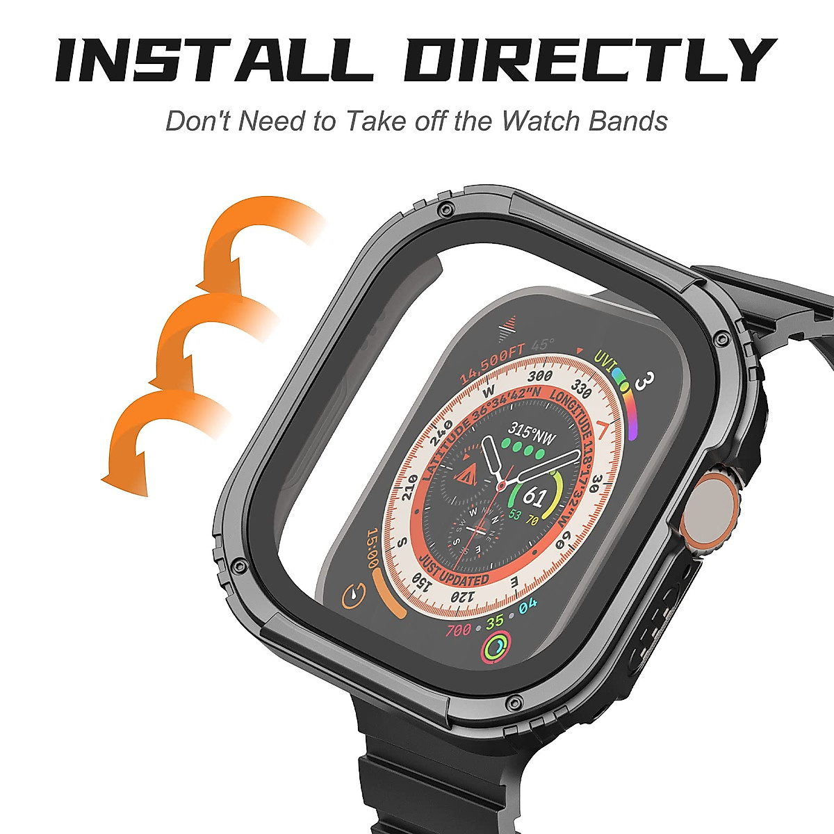 Adepoy 2 Pack Rugged Case Compatible for Apple Watch Ultra/Ultra2 49mm with Tempered Glass Screen Protector, Military All Around Hard TPU Protective Cover Case Shockproof Bumper for iWatch Men 49mm