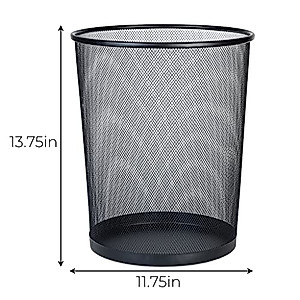 Smart Design Steel Mesh Waste Basket - Easy to Clean Design - Garbage, Paper Clutter, Metal Wire Trash Can Bin, Bathroom, Bedroom, Home and Office - 11.75 x 13.75 Inch - Black