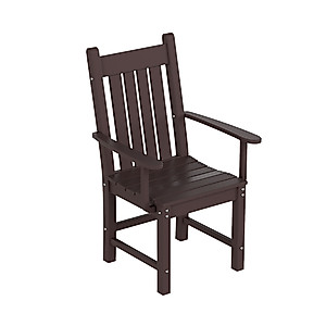 Costaelm Outdoor Dining Chair with Arms, Adirondack Chair for Outside, HDPE Poly Lumber Outdoor Furniture Dinning Room Chair, Waterproof Indoor/Outdoor Restaurant Bistro Dining Chair, Dark Brown