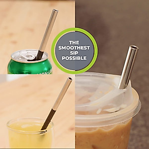 STRO Portable Reusable Metal Straw with Travel Case & Built-in Cleaning Brush, Stainless Steel Straws Drinking Straw for 20 and 30 oz Tumblers, Cans, Bottles, Cups