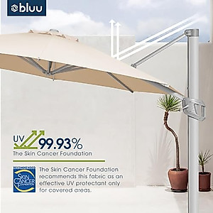 BLUU BANQUET 12ft 2-Tiers Aluminum Patio Umbrella Cantilever Offset Umbrella 60 Month Fade Resistance & UV Protection Outtra Recycled Fabric, 360 Rotation Aluminum Pole with Cross Base（Cream Beige）