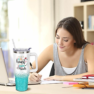 thmasamwr 40oz Teacher Tumbler with Handle, Stainless Steel Teacher Water Bottle Cup, Teacher's Travel Coffee Mug, Thanksgiving,Christmas,Graduation Gifts for Teachers