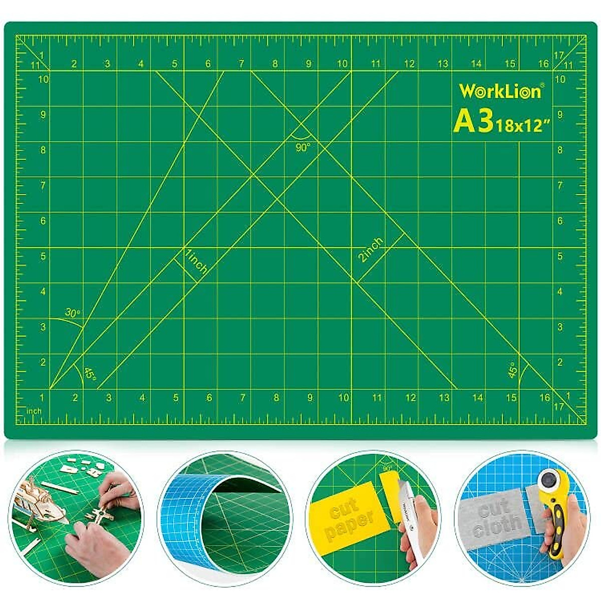 WORKLION 12" x 18" Art Self Healing PVC Cutting Mat, Double Sided, Gridded Rotary Cutting Board for Craft, Fabric, Quilting, Sewing, Scrapbooking Project……
