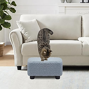 CAROLMADE Small Foot Stool Ottoman 15.4" Footstool with Legs Under Desk Footrest for Living Room Bedroom and Office, Soft Blue