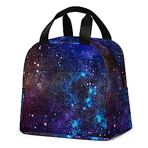 Outer Space Galaxy Lunch Bag, Reusable Tote Bag Lunch Box for Boys and Girls, Insulated Cooler Box Lunch Container with Front Pocket for Women Men Outdoor Picnic Fishing Travel Work (Midnight Blue)