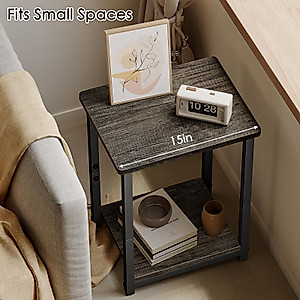 Fixwal Side Tables Set of 2, 2-Tier Small End Table Sofa Table Nightstand Bedside Table for Living Room, Bedroom, Office, Grey and Black