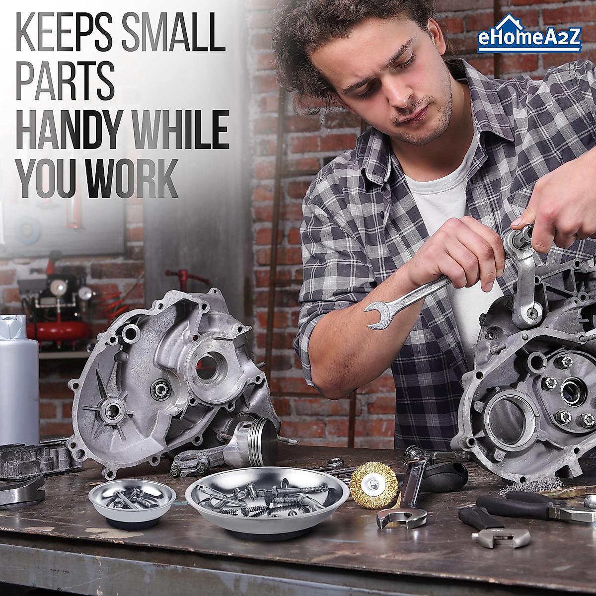 EHOMEA2Z Magnetic Bowl For Screws 3pc,Magnetic Bowls For Holding Nuts and Bolts, Small Parts,Pins,Tools,Plate,Dish,Set,Tray,Round (Set of 3)