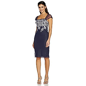 Adrianna Papell Women's Floral Embroidery Sheath Dress, Navy/Ivory, 10