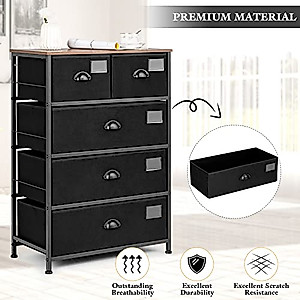 Giantex 5 drawer Dresser Fabric Storage Organizer with Adjustable Foot Pads & Folding Bin, Steel Frame Storage Cabinet Closet for Living Room, Bedroom, Cloakroom Unit Organizer, Black