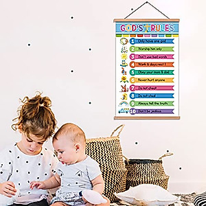 KAIRNE God’s Scripture Art Print With Wood Magnetic Poster Hanger, Christian Hanging Pictures Bible Verses Church Poster(35X56CM) Sunday School Educational Wall Art Kids Rules For Home Decor