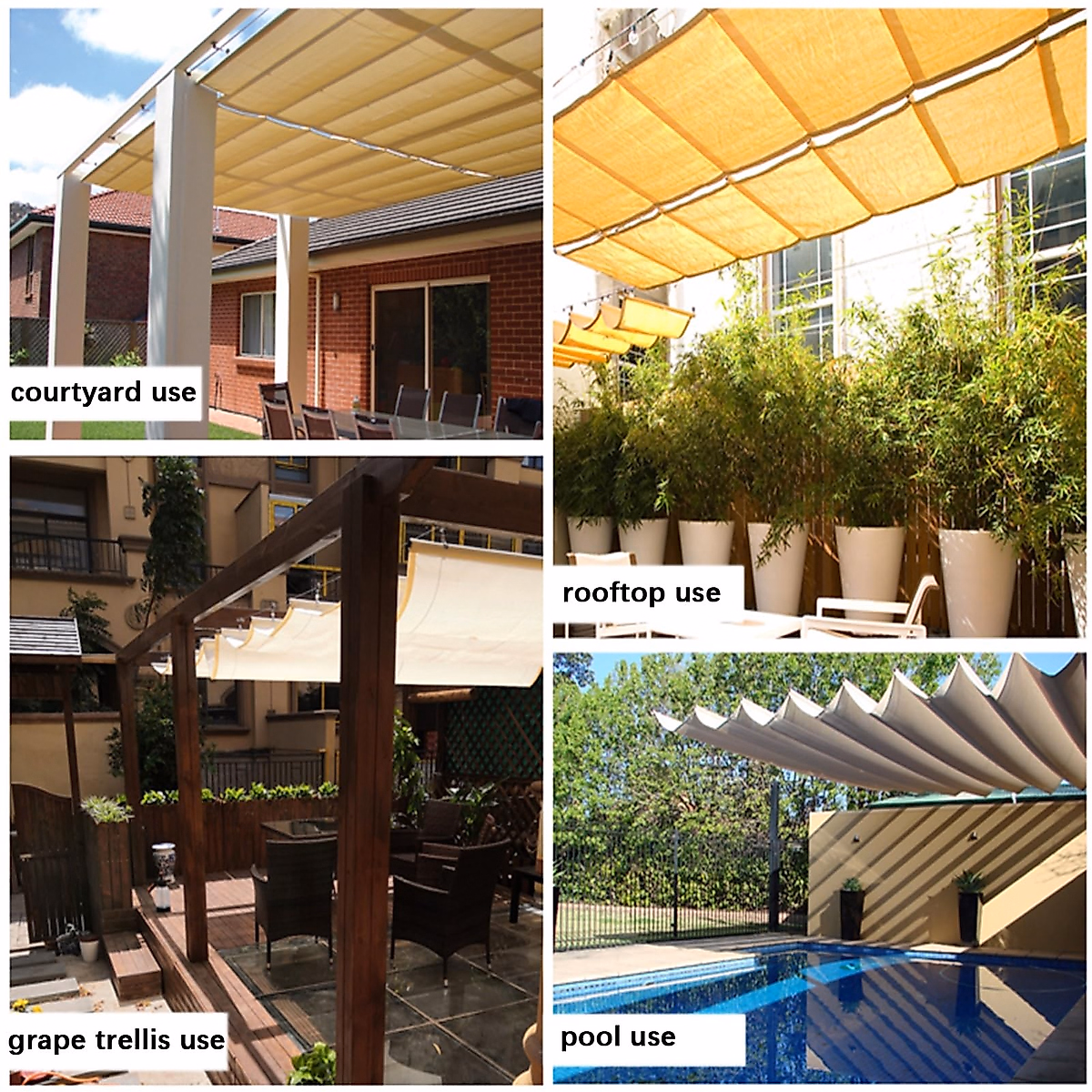 LXBAMKEA Retractable Wave Shade Sails, Telescopic Canopy Pergola Cover with Mounting Kit, Sun Protection Anti-UV Roof Awning, Outdoor Garden Patio Backyard Decoration Top Cover